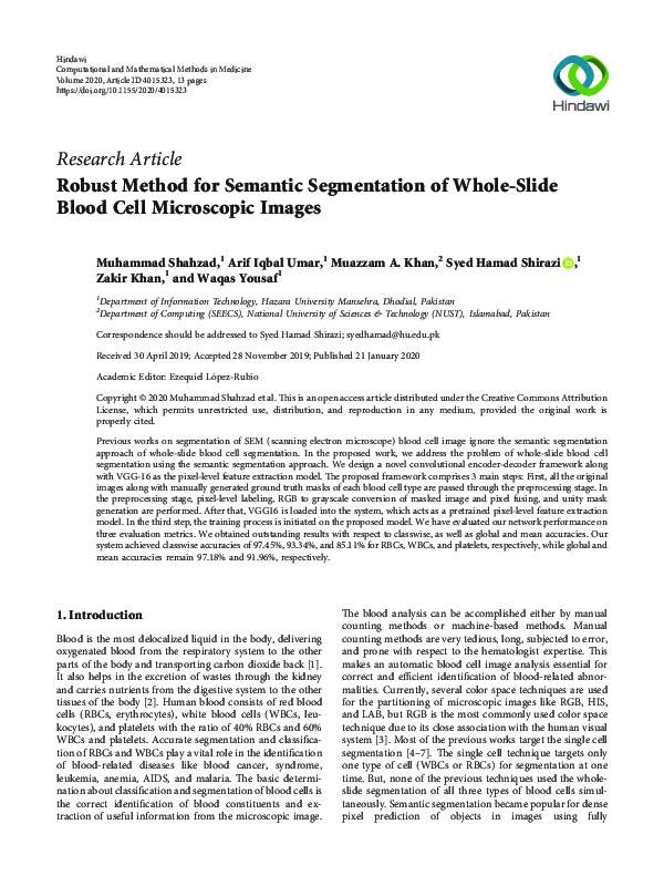 (PDF) Robust Method for Semantic Segmentation of Whole-Slide Blood Cell Microscopic Images