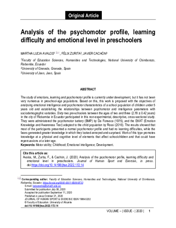 (PDF) Analysis of the psychomotor profile, learning difficulty and ...