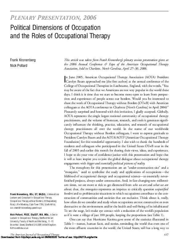 (PDF) Political Dimensions of Occupation and the Roles of Occupational ...