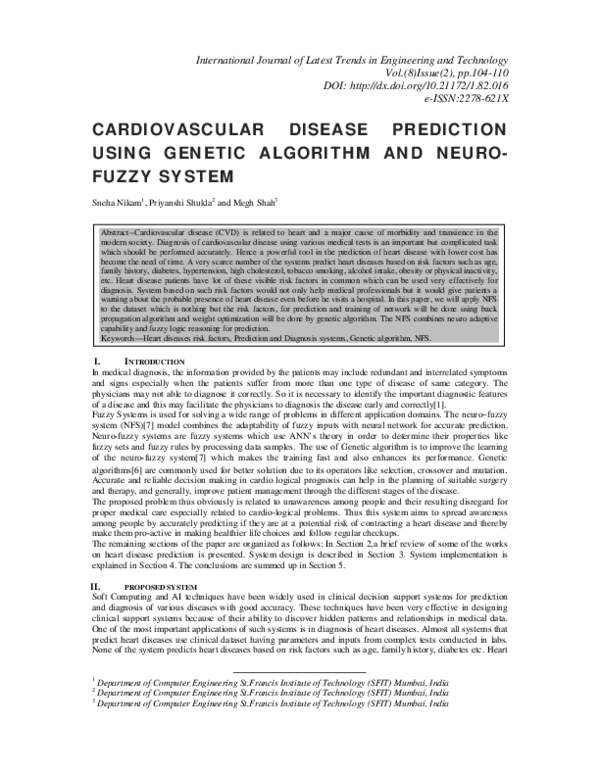 (PDF) Cardiovascular Disease Prediction Using Genetic Algorithm and Neuro-Fuzzy System