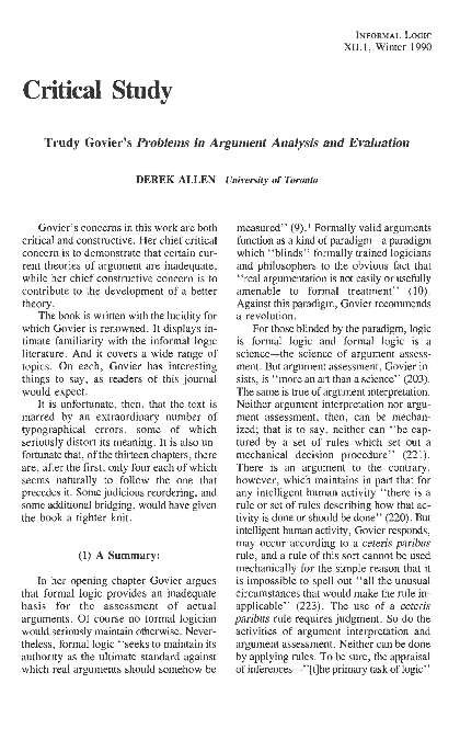 (PDF) Govier's Problems in Argument Analysis and Evaluation
