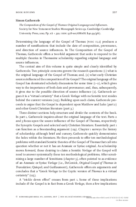 (PDF) The Composition of the Gospel of Thomas: Original Language and ...