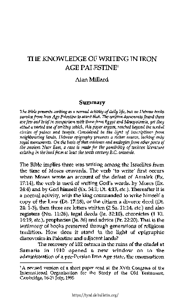 (PDF) The Knowledge of Writing in Iron Age Palestine