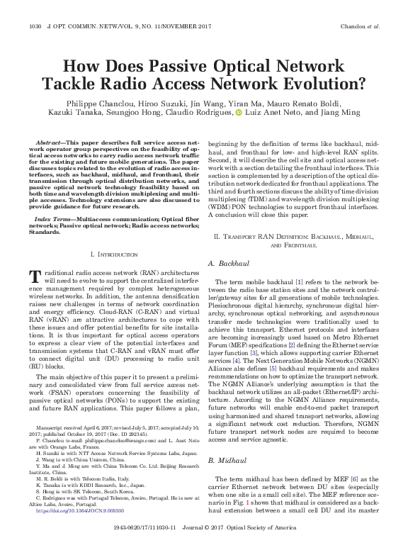 (PDF) How Does Passive Optical Network Tackle Radio Access Network Evolution?