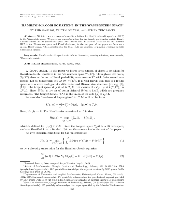 (PDF) Hamilton-Jacobi Equations in the Wasserstein Space