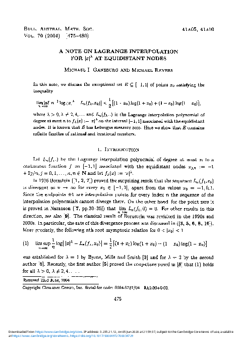 (PDF) A note on Lagrange interpolation for | x|λ at equidistant nodes