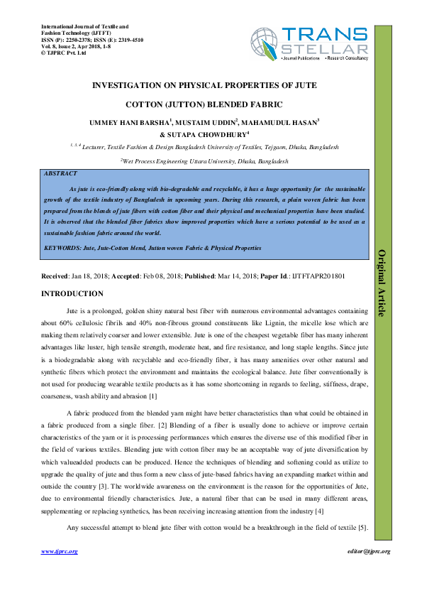 (PDF) Investigation on Physical Properties of Jute Cotton (Jutton ...