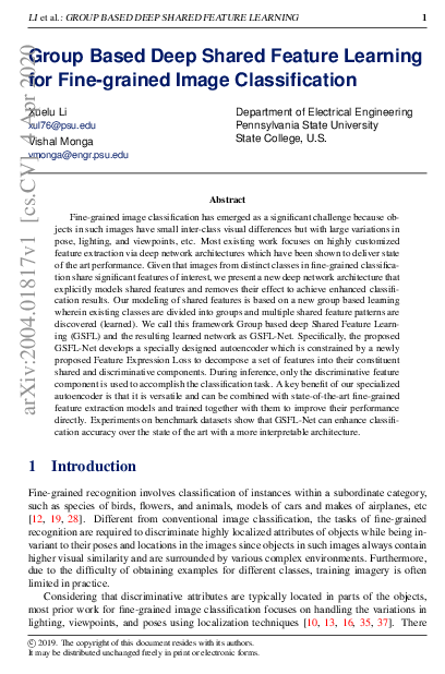 Pdf Group Based Deep Shared Feature Learning For Fine Grained Image Classification