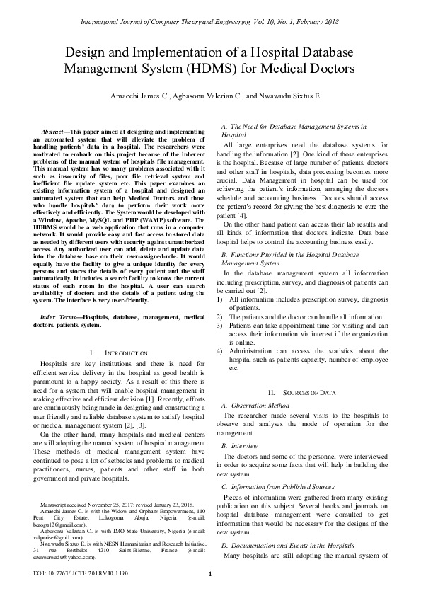 (PDF) Design and Implementation of a Hospital Database Management ...