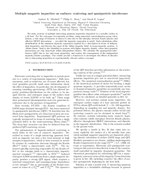 (PDF) Multiple magnetic impurities on surfaces: Scattering and ...