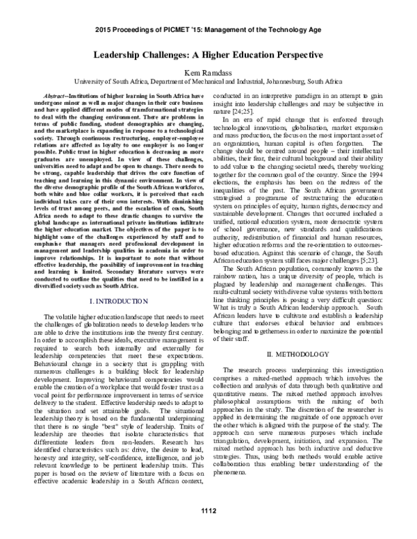 (PDF) Leadership challenges: A higher education perspective