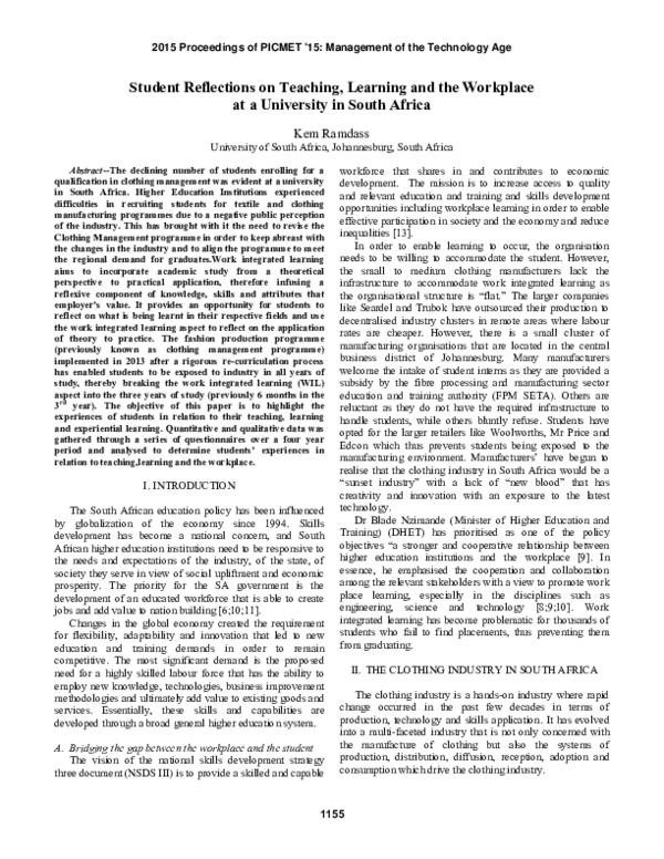 (PDF) Student reflections on teaching, learning and the workplace at a ...