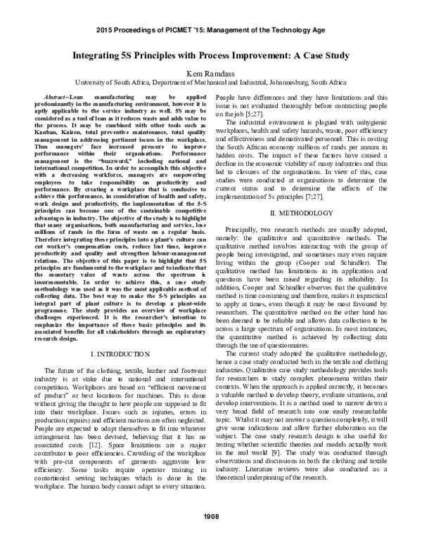 (PDF) Integrating 5S principles with process improvement: A case study