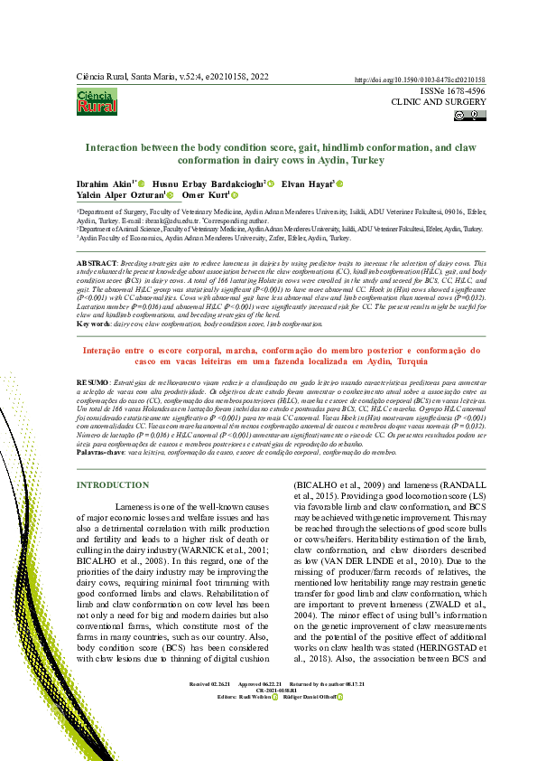 (PDF) Interaction between the body condition score, gait, hindlimb ...