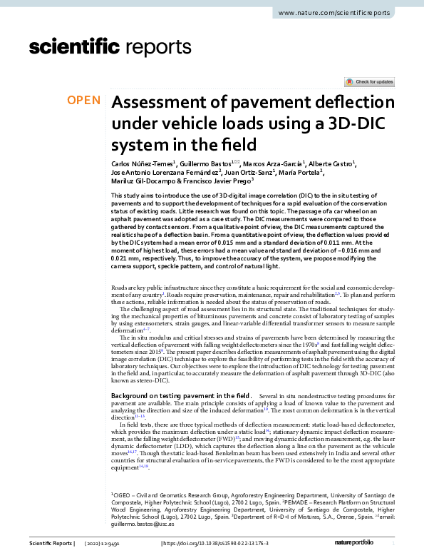 (PDF) Assessment of pavement deflection under vehicle loads using a 3D-DIC system in the field