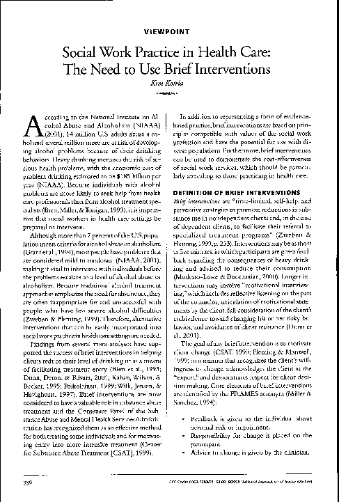 (PDF) Social Work Practice in Health Care: The Need to Use Brief ...