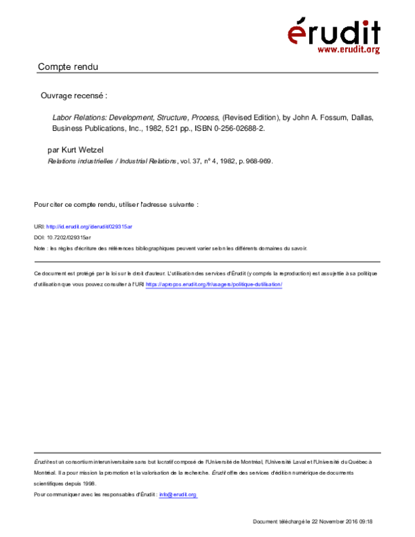 (PDF) Labor Relations: Development, Structure, Process