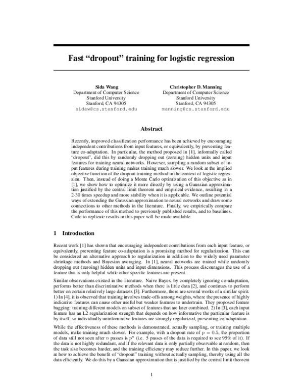 (PDF) Fast dropout training for logistic regression