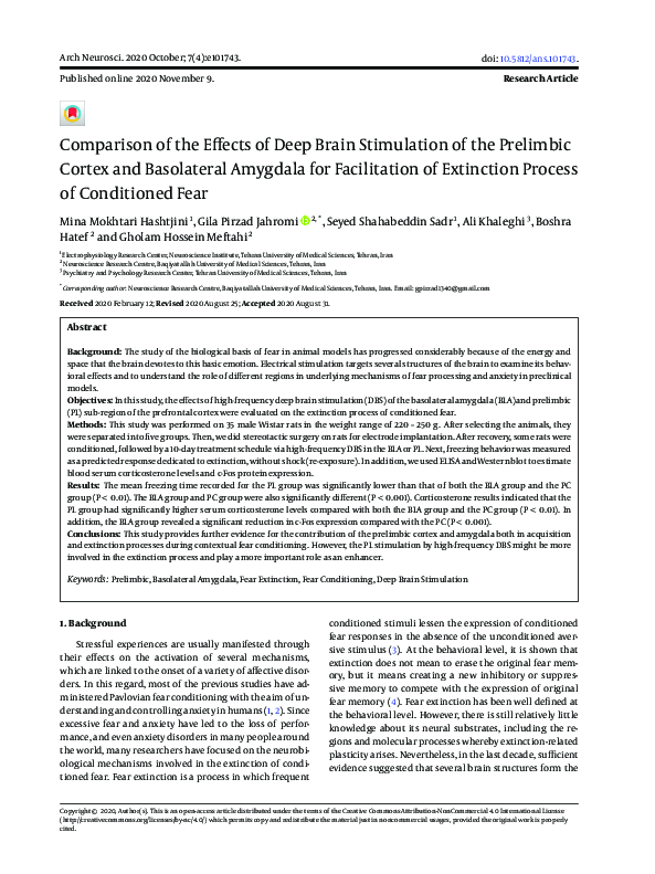 (PDF) Comparison of the Effects of Deep Brain Stimulation of the Prelimbic Cortex and ...
