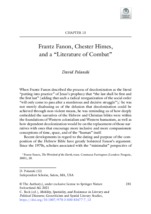 (PDF) Frantz Fanon, Chester Himes, and a "Literature of Combat"