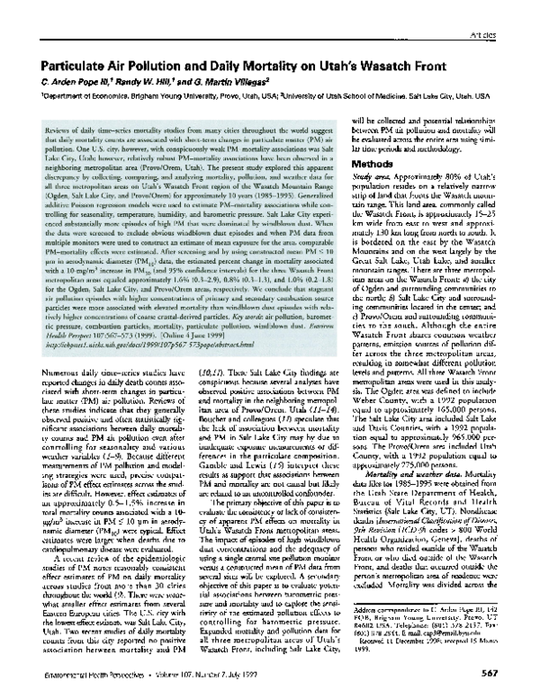 (PDF) Particulate air pollution and daily mortality on Utah's Wasatch Front