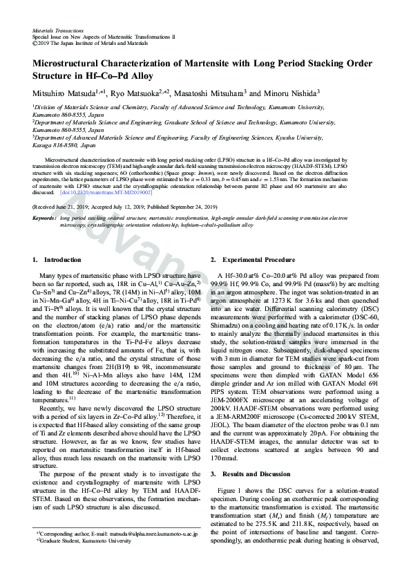 (PDF) Microstructural Characterization of Martensite with Long Period Stacking Order Structure ...