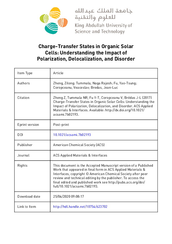 (PDF) Charge-Transfer States in Organic Solar Cells: Understanding the ...