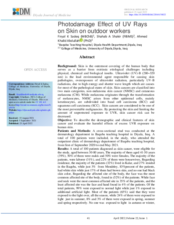 (PDF) Photodamage Effect of UV Rays on Skin on outdoor workers
