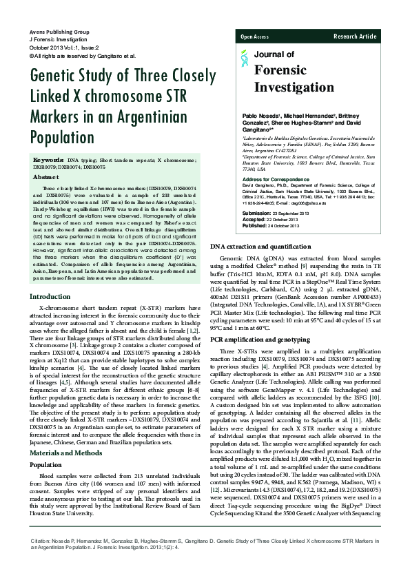 (PDF) Genetic Study of Three Closely Linked X chromosome STR Markers in ...