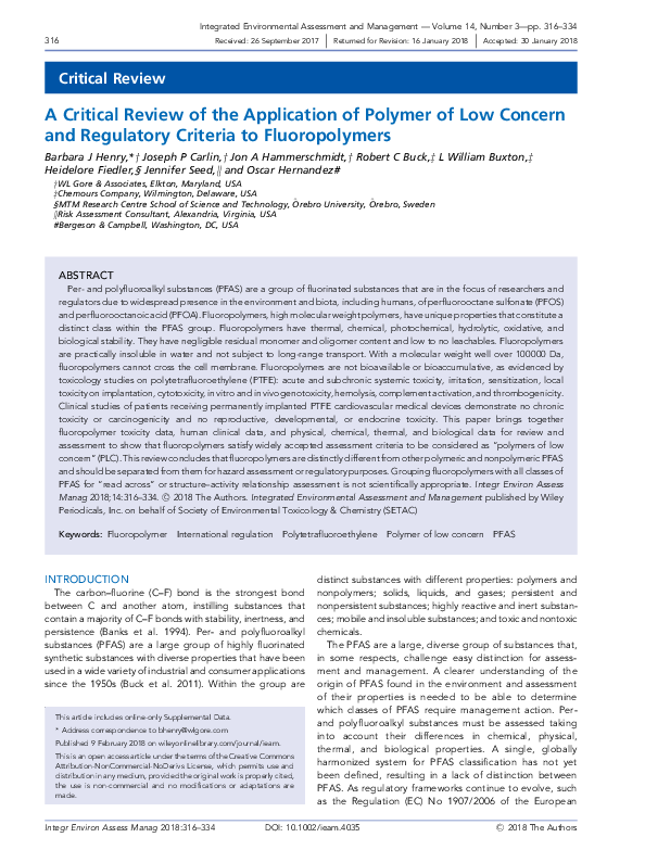 (PDF) A Critical Review of the Application of Polymer of Low Concern and Regulatory Criteria to ...