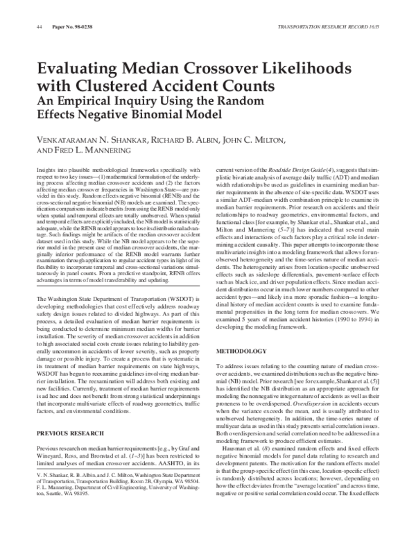 (PDF) Evaluating Median Crossover Likelihoods with Clustered Accident ...