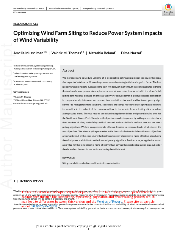 (PDF) Optimizing wind farm siting to reduce power system impacts of ...