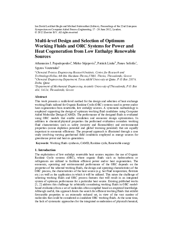 (PDF) Multi-level Design and Selection of Optimum Working Fluids and ORC Systems for Power and ...