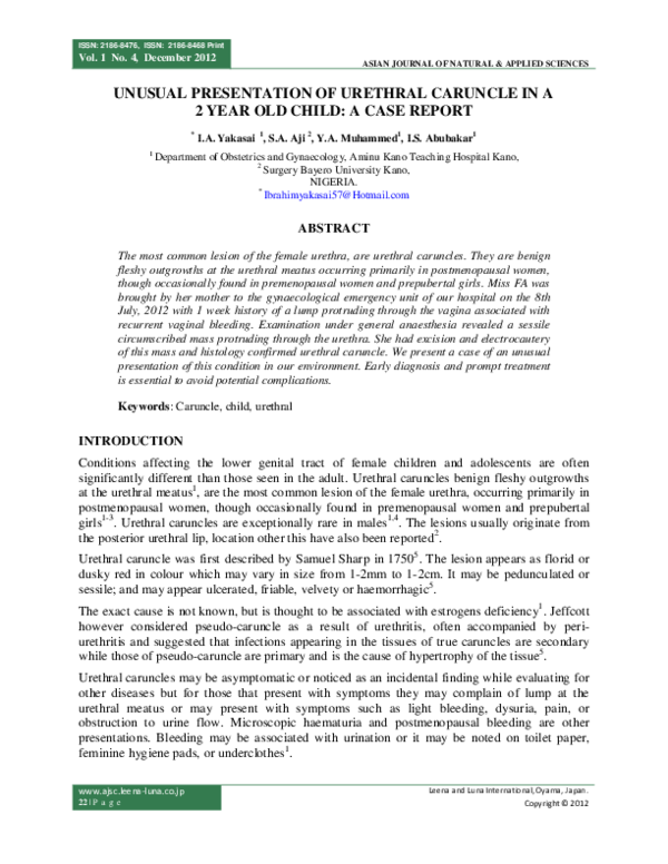 (PDF) Unusual Presentation of Urethral Caruncle in a 2 Year Old Child ...