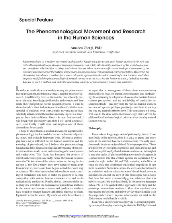 (PDF) The Phenomenological Movement and Research in the Human Sciences