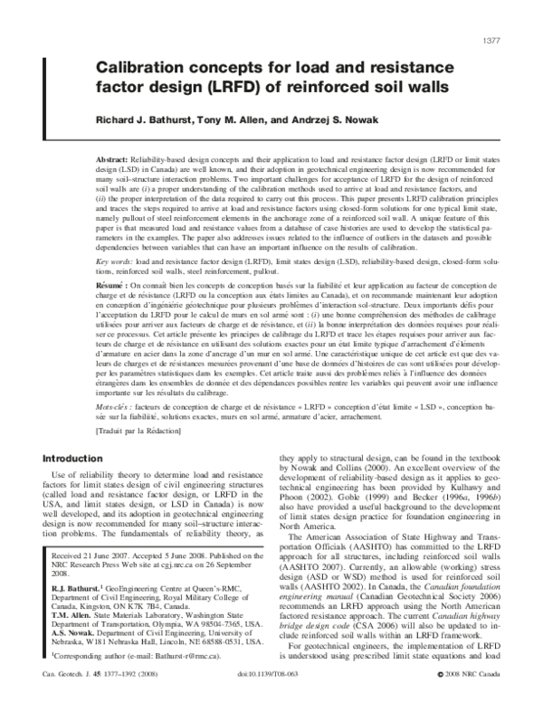 (PDF) Calibration Methods for LRFD in Reinforced Soil Walls