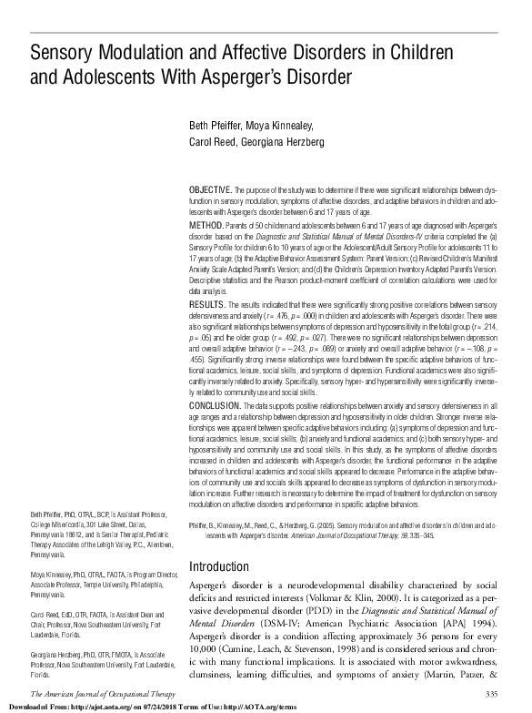 (PDF) Sensory Modulation and Affective Disorders in Children and ...