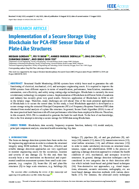 (PDF) Implementation of a Secure Storage Using Blockchain for PCA-FRF Sensor Data of Plate-Like ...