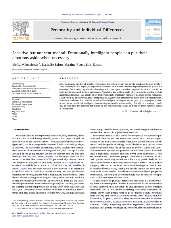 (PDF) Sensitive but not sentimental: Emotionally intelligent people can ...