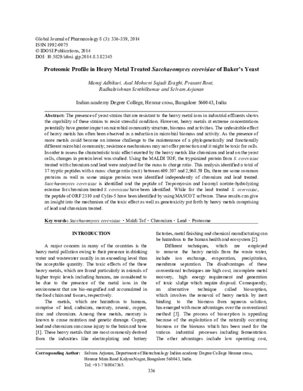 (PDF) Proteomic Profile in Heavy Metal Treated Saccharomyces cerevisiae ...