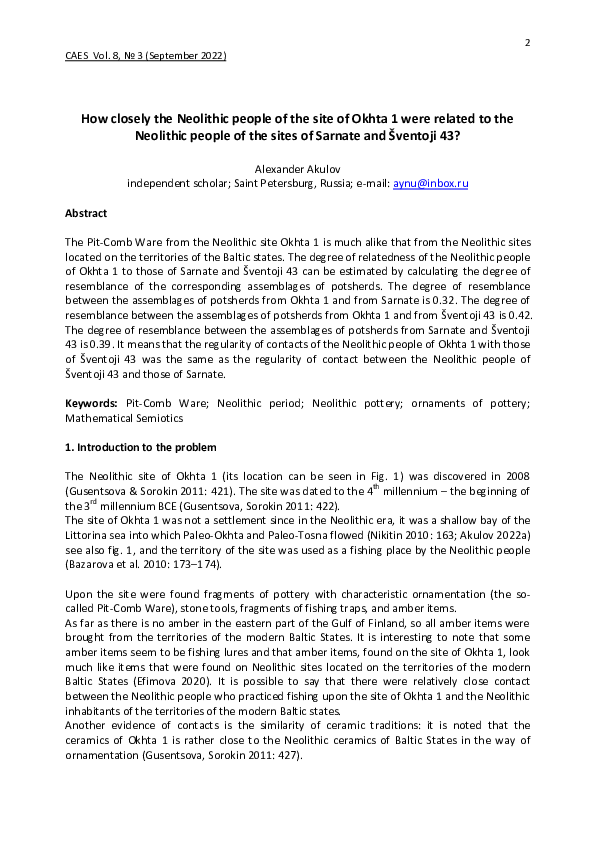 (PDF) How closely the Neolithic people of the site of Okhta 1 were ...
