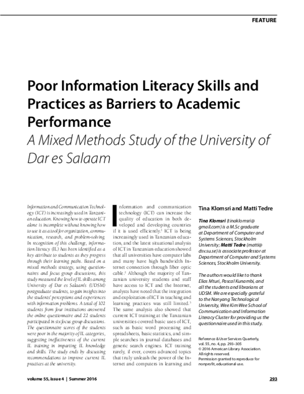 (PDF) Poor Information Literacy Skills and Practices as Barriers to ...