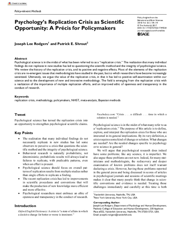 (PDF) Psychology’s Replication Crisis as Scientific Opportunity: A ...