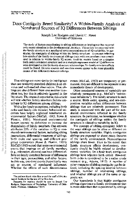 (PDF) Contiguity and IQ Differences in Siblings