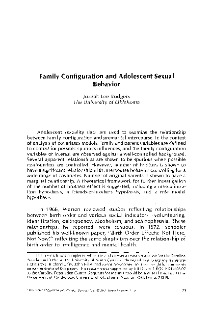 (PDF) Family configuration and adolescent sexual behavior