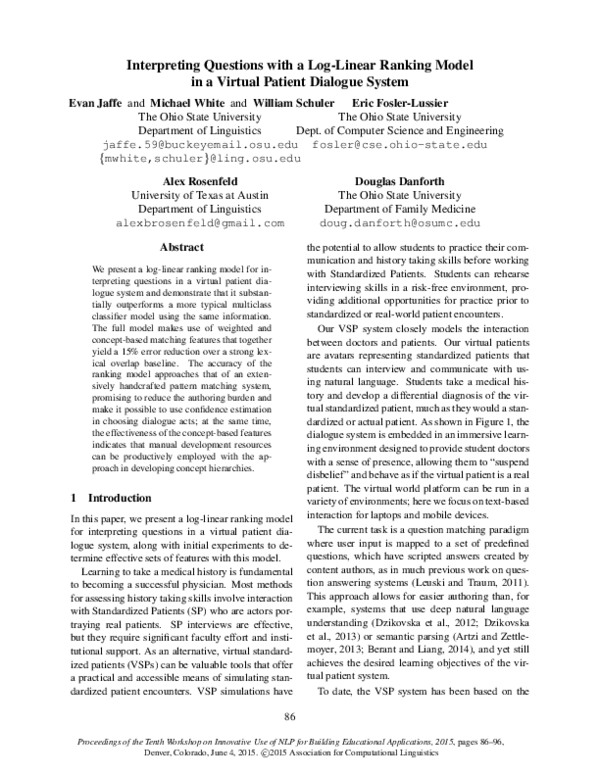 (PDF) Interpreting Questions with a Log-Linear Ranking Model in a ...