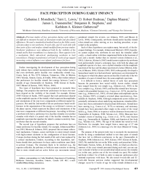 (PDF) Face Perception During Early Infancy