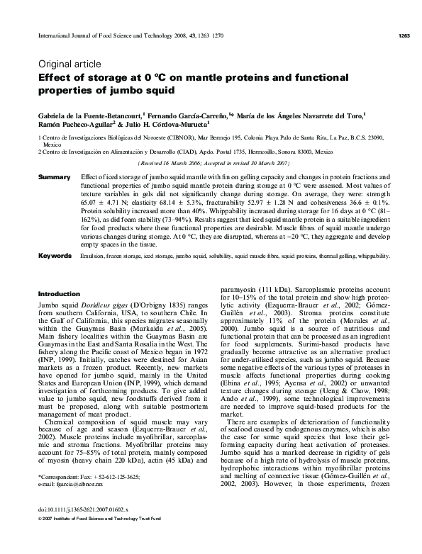 (PDF) Effect of storage at 0 °C on mantle proteins and functional ...