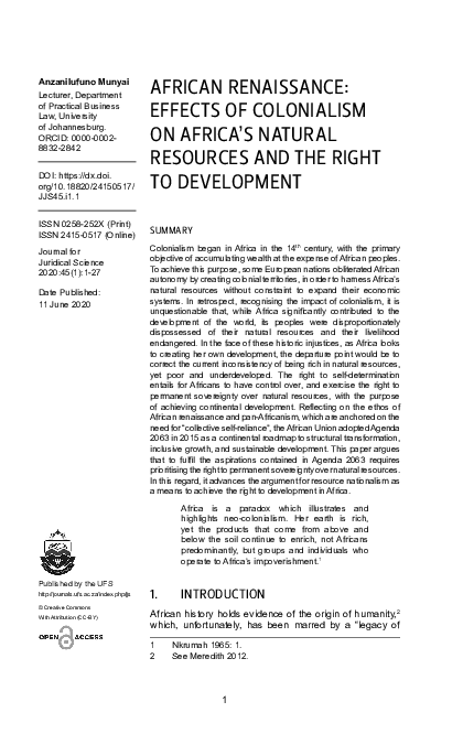 (PDF) African renaissance: Effects of colonialism on Africa’s natural ...