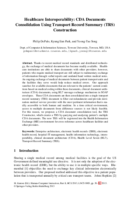 (PDF) Healthcare Interoperability: CDA Documents Consolidation Using Transport Record Summary ...